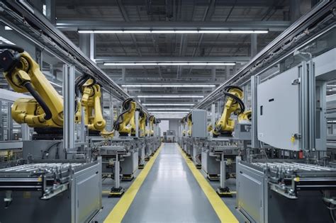 Premium Photo Industrial Automation Efficient Hightech Factory With Robots And Workers In