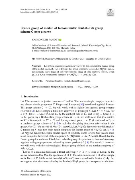 Pdf Brauer Group Of Moduli Of Torsors Under Bruhat Tits Group Scheme