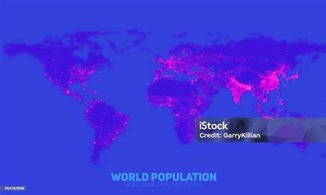 Vector Abstract World Population Density Map Continents Constructed