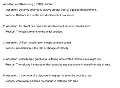 Assertion And Reasoning Hots Motion Assertion Distance Covered Is A
