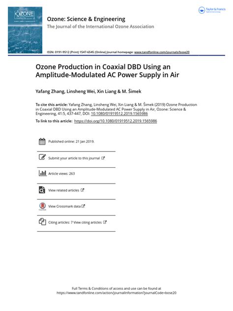 Ozone Production In Coaxial Dbd Using An Amplitude Modulated Ac Power Supply In Air Pdf