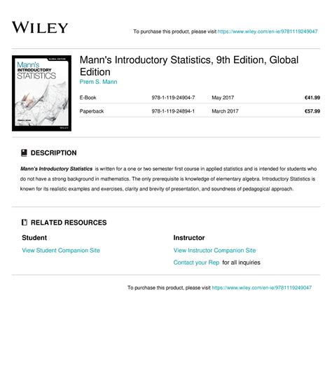 Wiley Manns Introductory Statistics 9th Edition Global Edition 978 1