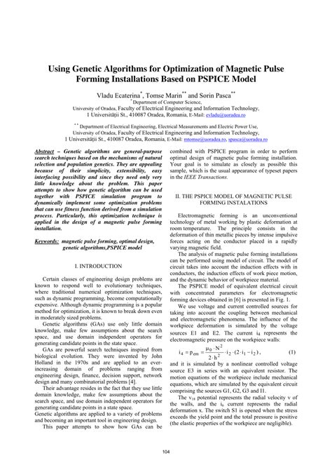 Pdf Using Genetic Algorithms For Optimization Of Magnetic Pulse Forming Installations Based On