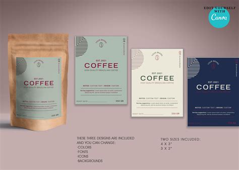 Editable Coffee Label Template For Canva Printable Coffee Bag Label Sticker For Pouch Custom