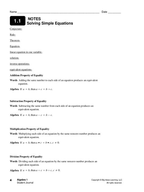 Fillable Online Notes Solving Simple Equations Fax Email Print Pdffiller