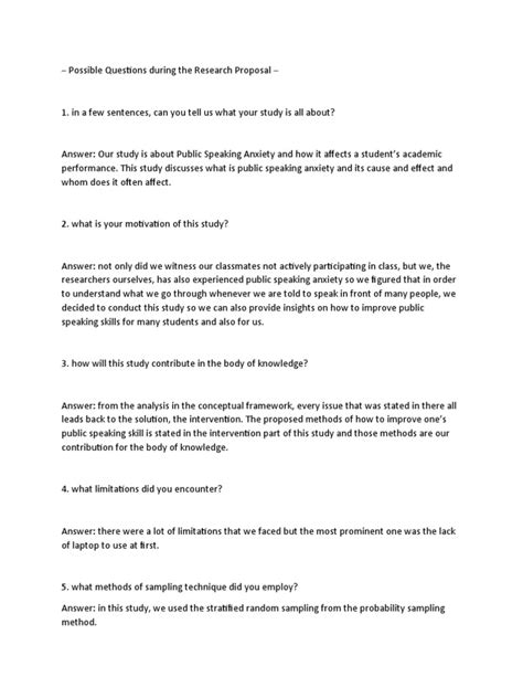 Possible Questions For The Proposal Download Free Pdf Sampling Statistics Public Speaking
