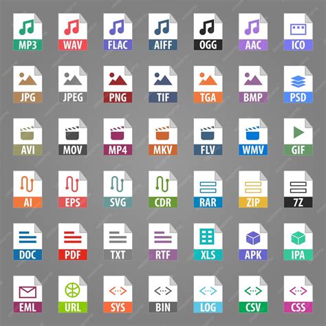 Premium Vector Set Of Vector Icons Audio Video Vector Programming Photo Text File Types