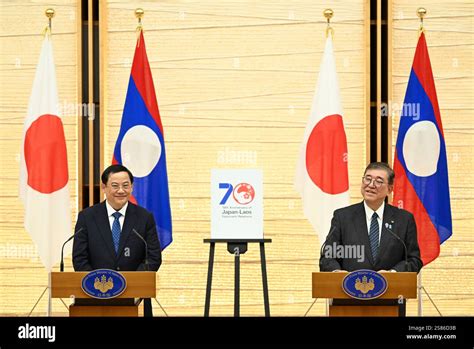 Japans Prime Minister Shigeru Ishiba And Laoss Prime Minister Sonexay Siphandone Hold A Joint
