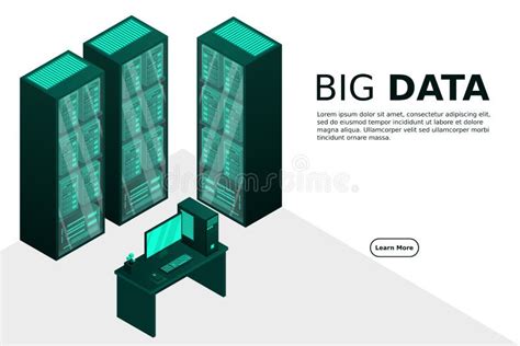 Web Hosting And Big Data Processing Server Room Rack Concept Of Data Center Isometric Stock
