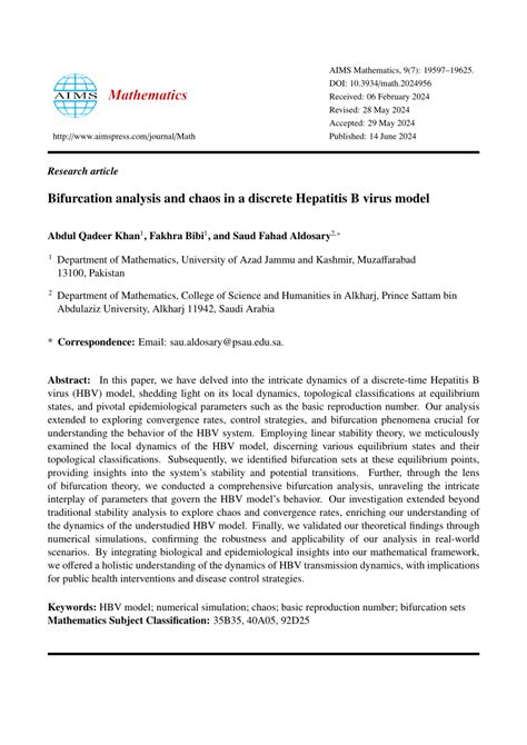 Pdf Bifurcation Analysis And Chaos In A Discrete Hepatitis B Virus Model