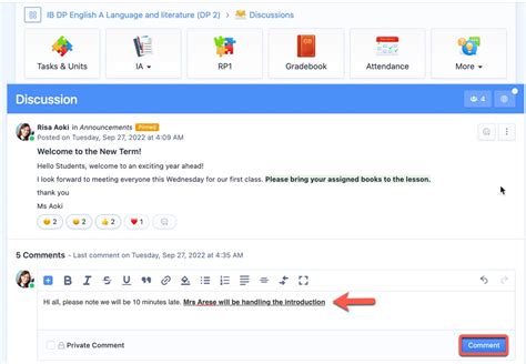 Adding Class Discussions Files And Events Managebac