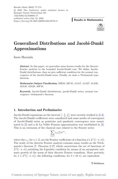 Generalized Distributions And Jacobi Dunkl Approximations Request Pdf