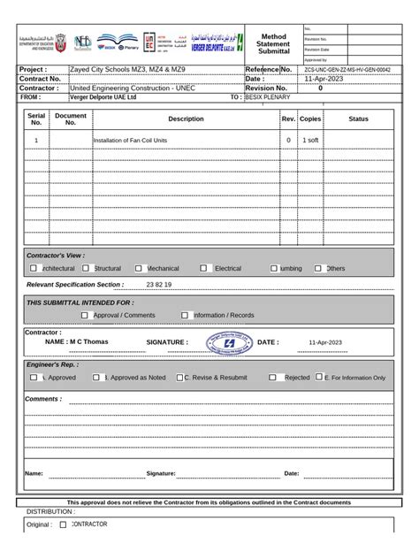 Method Statement Submittal Pdf