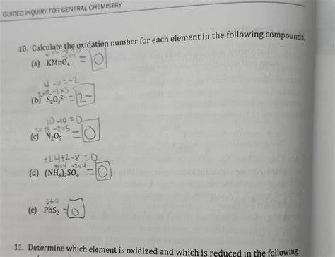 Solved 10 Calculate The Oxidation Number For Each Element