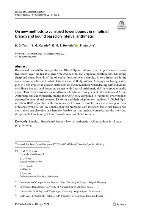 Pdf On New Methods To Construct Lower Bounds In Simplicial Branch And