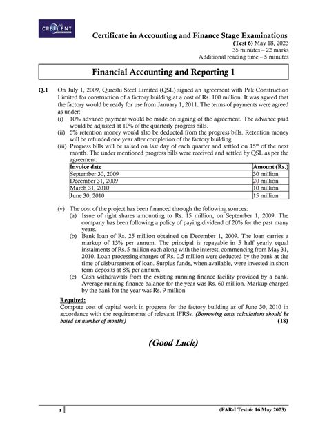 Test 6 Qp Notes Certificate In Accounting And Finance Stage Examinations Test 6 May 18