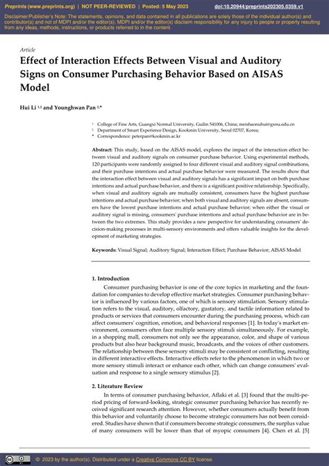 Pdf Effect Of Interaction Effects Between Visual And Auditory Signs On Consumer Purchasing