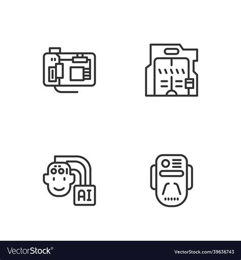 Set Line Artificial Intelligence Robot Humanoid Vector Image