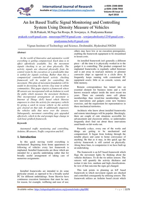 pdf an iot based traffic signal monitoring and controlling system