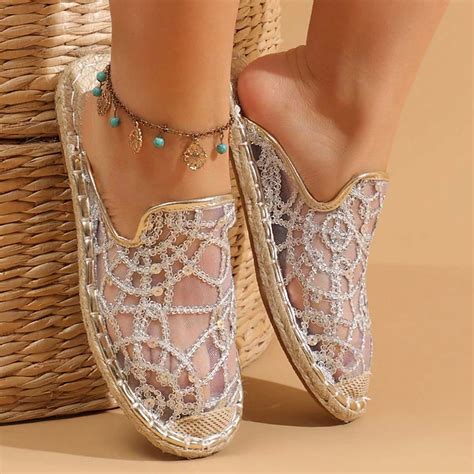 Womens Sandals Flats Boho Bohemia Beach Flat Sandals Espadrilles Daily Walking Floral Cut Out