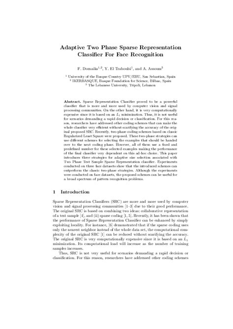 Pdf Adaptive Sparse Representation For Face Recognition