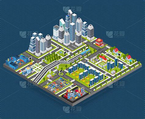 城市 数字2 商务 现代 建筑业 购物中心 植物 等角投影 三维图形 绘画插图