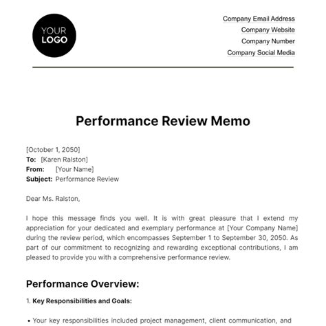 Free Performance Review Memo Hr Template To Edit Online