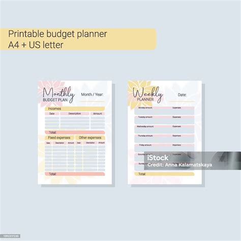 월간 주간 예산 플래너 형식 A4 비즈니스 관리 일지 작업 플래너 체크리스트 예산 구성을 위한 벡터 그래픽 집합입니다 A4 용지에 대한 스톡 벡터 아트 및 기타 이미지