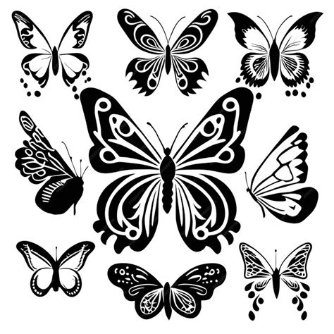 набор из 10 рисунков бабочек крыльев бабочек и летающих изолированных векторных иллюстраций