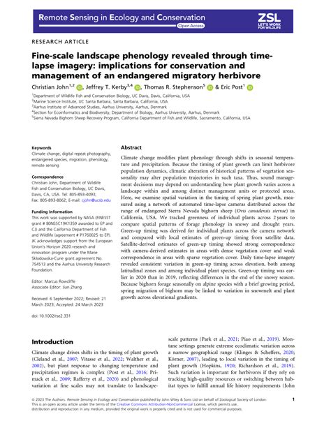 Pdf Fine‐scale Landscape Phenology Revealed Through Time‐lapse Imagery Implications For