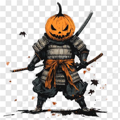 Pumpkin Samurai Halloween Illustration On White Background Japanese