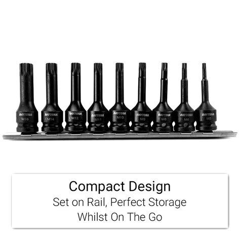 Daytona Dsis9 9pce 1 2 M5 M16 Spline Impact Socket Set On Rail