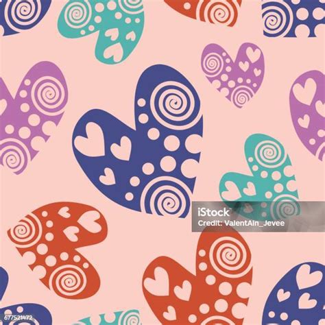 마음으로 원활한 벡터 패턴입니다 손으로 그린 기호 배경입니다 서식 파일 배치 장식 표면 카드 배경 직물 인쇄 장식 반복 장식입니다 사랑 패턴의 시리즈입니다 0명에 대한 스톡