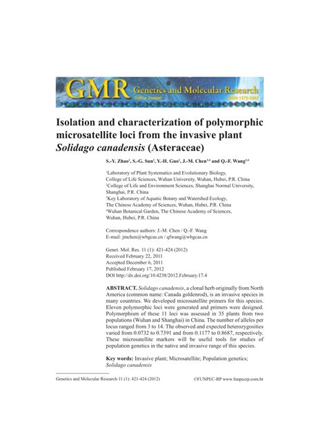 Pdf Isolation And Characterization Of Polymorphic Microsatellite Loci