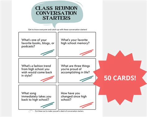 Class Reunion Conversation Starters Get To Know You Cards Icebreaker Game Fun Digital
