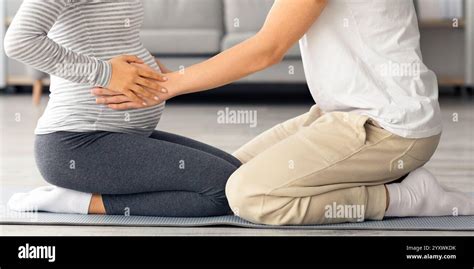 Unrecognizable Man Touching His Pregnant Wife Big Belly While
