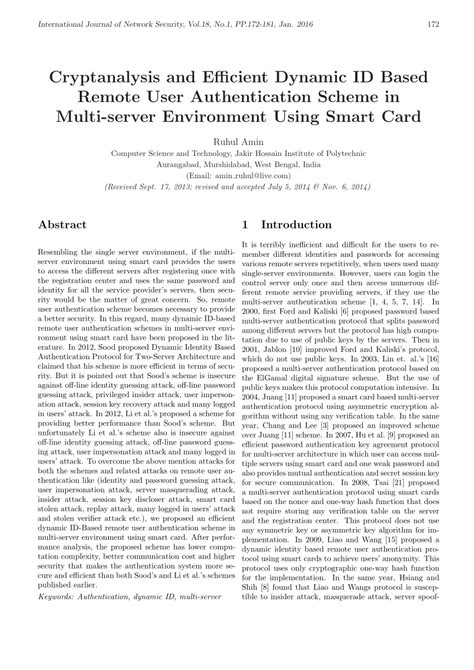 Pdf Cryptanalysis And Efficient Dynamic Id Based Remote User Authentication Scheme In Multi