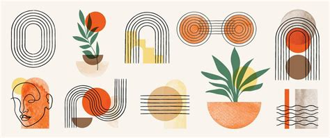 Hand Drawn Abstract Minimal Element Mid Century Vector Set Aesthetic Contemporary Stripe Line