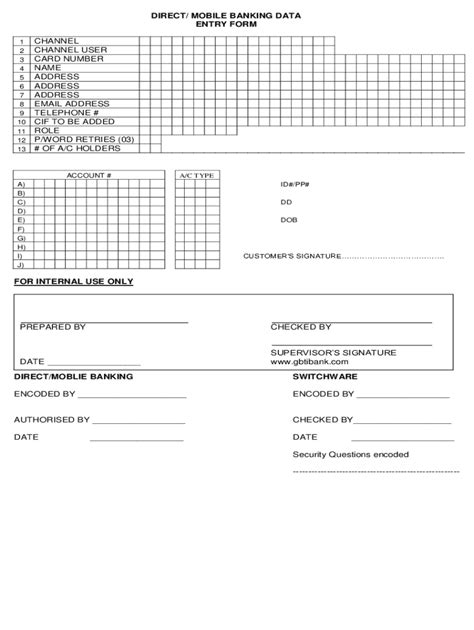 Fillable Online Direct Mobile Banking Data Entry Form Fax Email Print