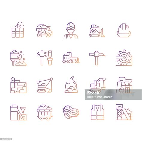 Coal Mining Pixel Perfect Gradient Linear Vector Icons Set Stock Illustration Download Image