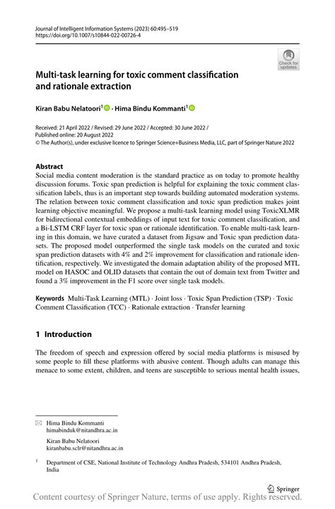 Multi Task Learning For Toxic Comment Classification And Rationale