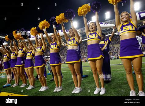 Lsu Cheerleaders Perform During An Ncaa College Football Game Against