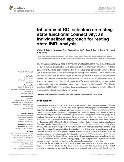 Pdf Influence Of Roi Selection On Resting Functional Connectivity An Individualized Approach