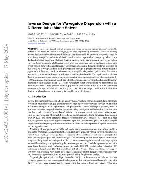 Pdf Inverse Design For Waveguide Dispersion With A Differentiable Mode Solver