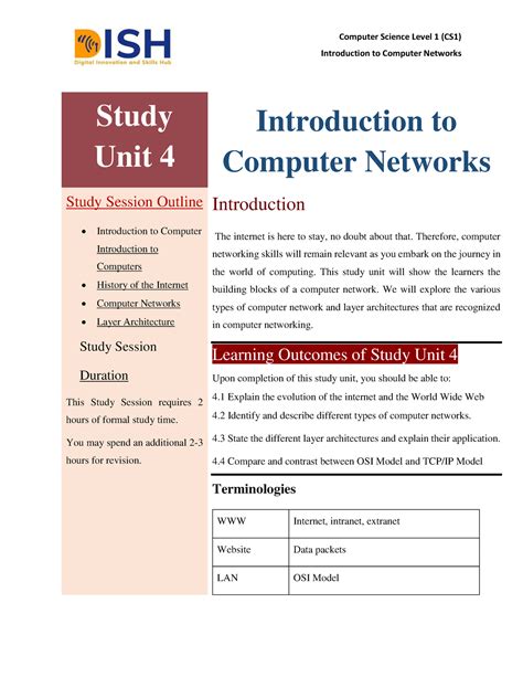 Study Unit 4 Introduction To Computer Networks Introduction To