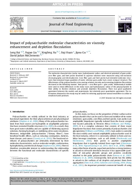 Pdf Impact Of Polysaccharide Molecular Characteristics On Viscosity