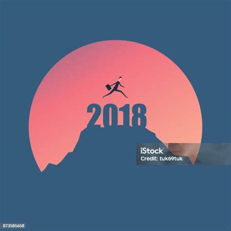 미니 멀 스타일입니다 2018에서 뛰어 비즈니스 개념 아이디어 일몰 배경에 절벽 위로 점프 하는 남자 2018년에 대한 스톡 벡터 아트 및 기타 이미지 Istock