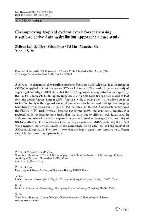 Pdf On Improving Tropical Cyclone Track Forecasts Using A Scale Selective Data Assimilation