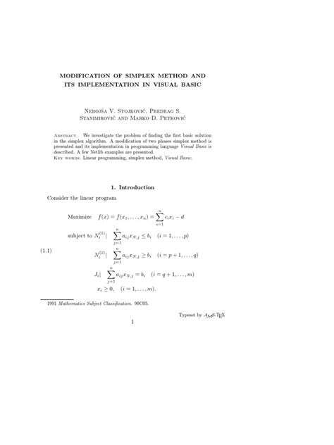 Modification Of Simplex Method And Its Implementation In Visual Basic