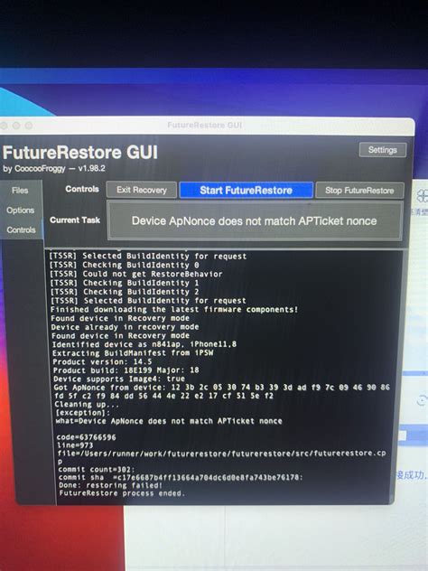 Device Apnonce Does Not Match Apticket Nonce · Issue 117 · Coocoofroggyfuturerestore Gui · Github